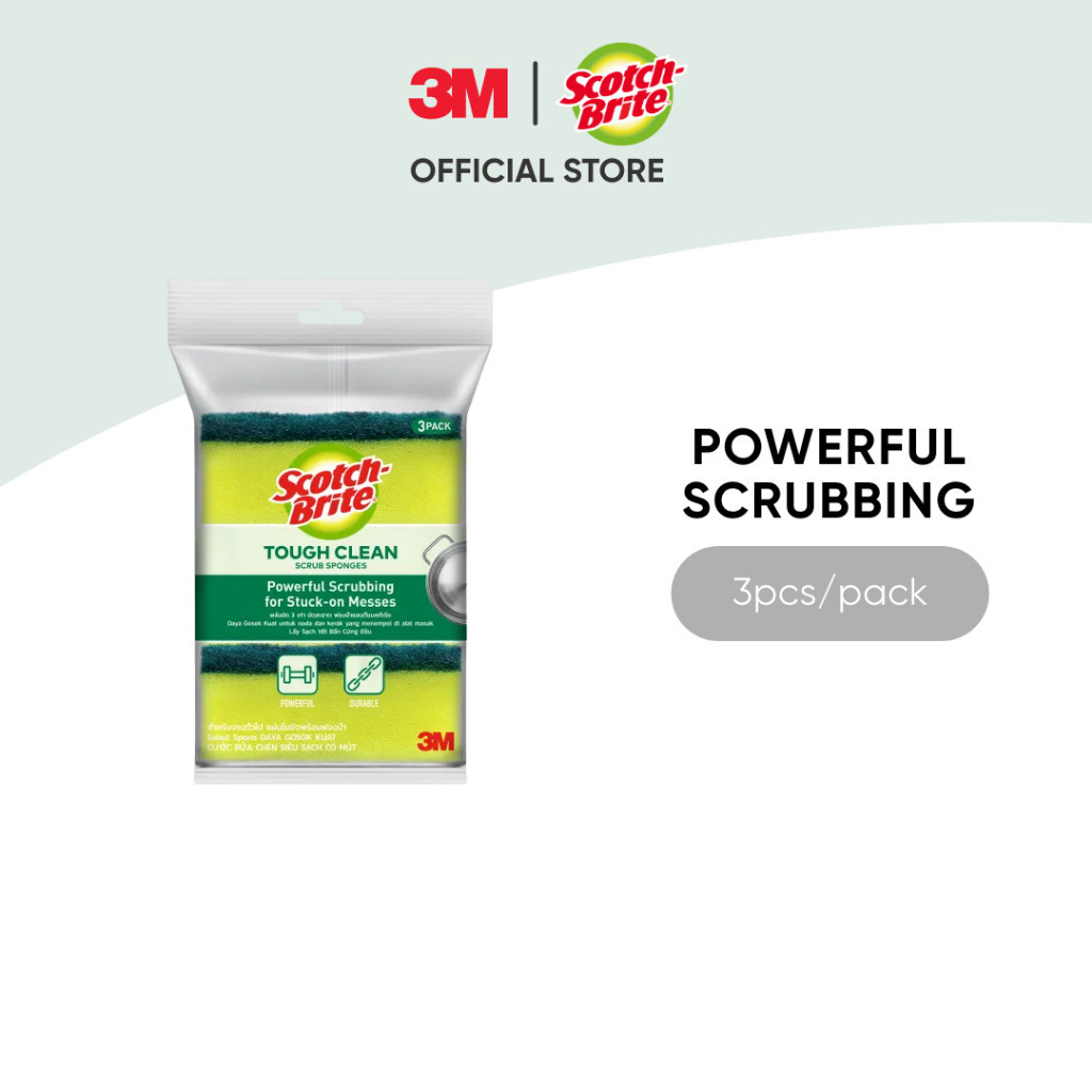 3M™ Scotch-Brite® Tough Clean Scrub Sponge, Powerful Scrubbing, 3 pcs ...