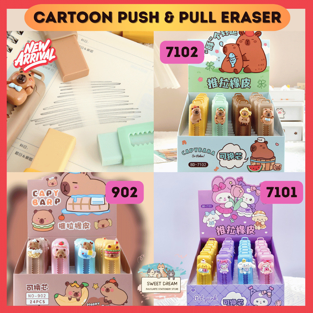 Cute Capybara Sanrio Colorful Melody Cinnamoroll Kuromi Cartoon Push Pull Eraser Pen Eraser ...