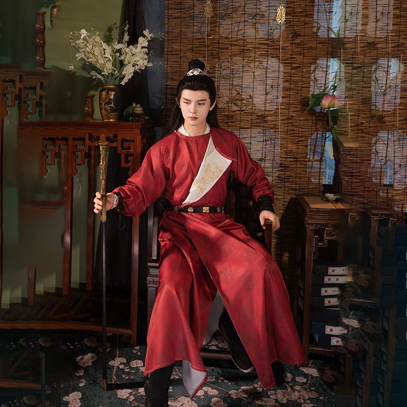 Hanfu Tang Made Round Neck Robe Men Style Embroidered Rich Style Little ...