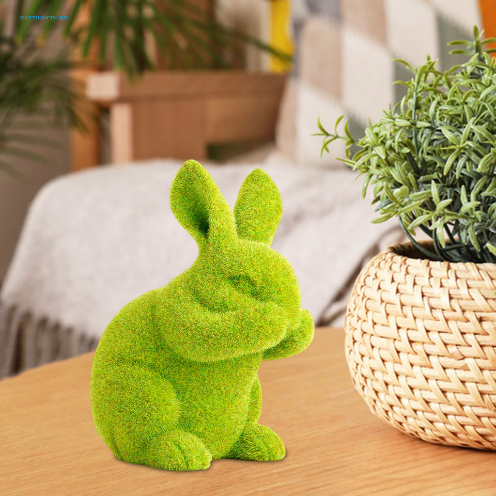 CORN Flocked Rabbit Ornament Animal Themed Home Accents Green Flocking ...