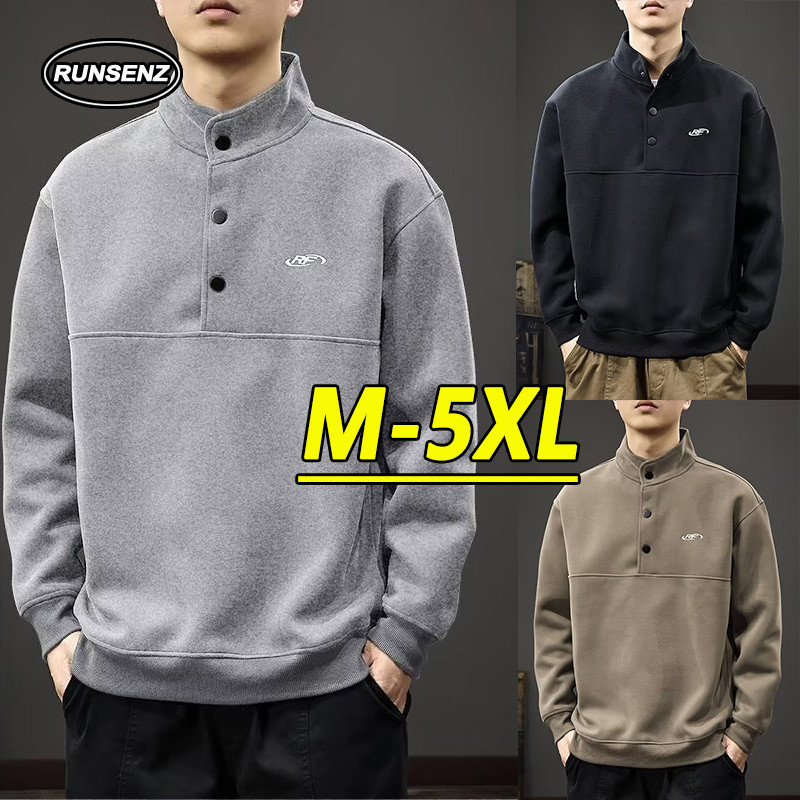 M-5XL Korean Style Stand Collar Sweatshirt Men High-end Loose Casual ...