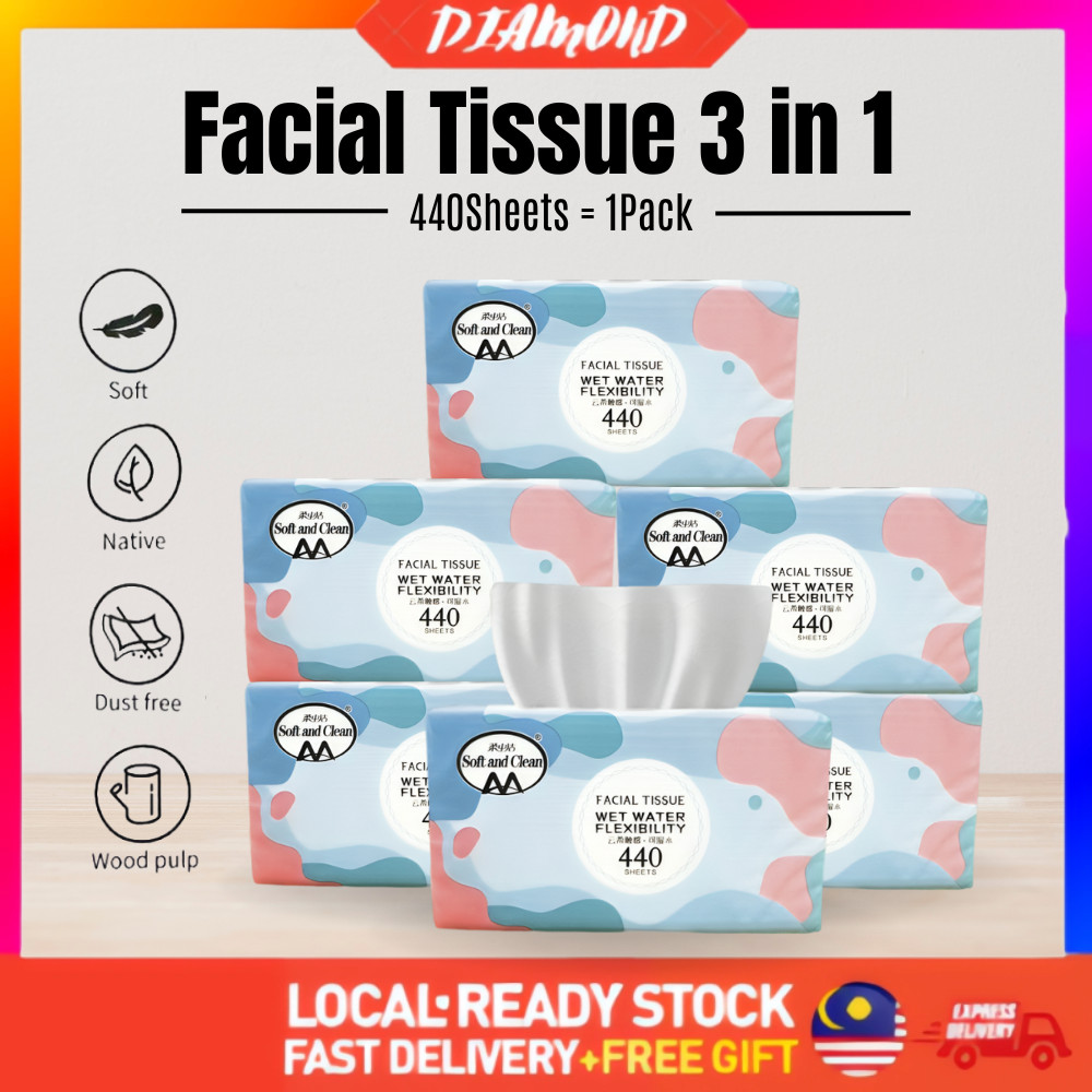 [440Sheets] 4Ply Facial Tissue 3 In 1 Soft Facial Tissue Paper Wipes ...
