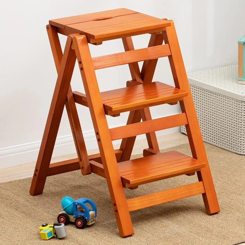3Step Multifunctional Folding Solid Wood Ladder Stool, Step Stool ...