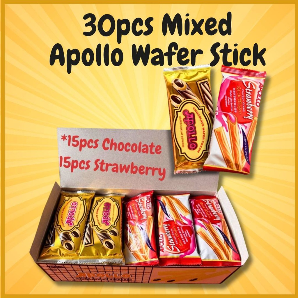 Apollo Wafer Mix - 30pcs (Chocolate & Strawberry Creamy Wafers) 1012/ ...
