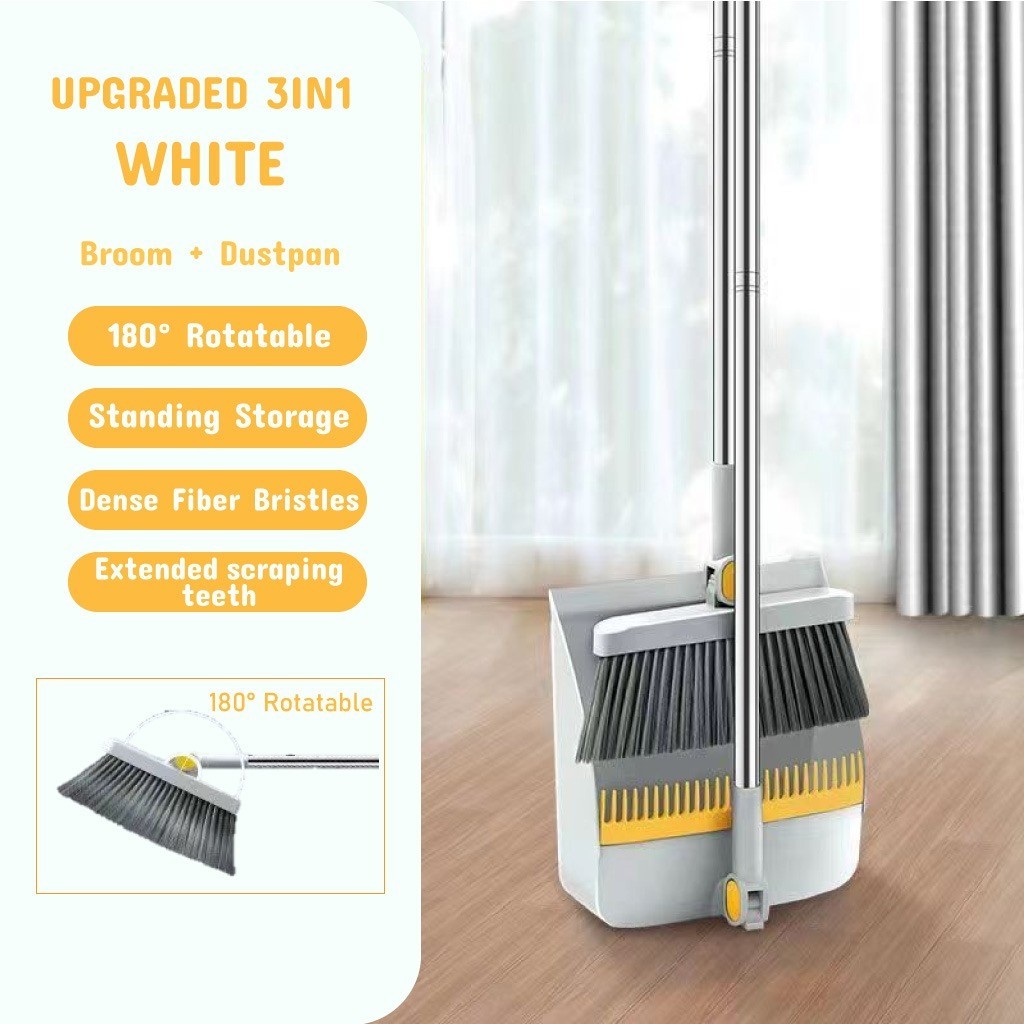 3 IN 1 Foldable Broom Dustpan Set Home Office Self-Cleaning Dustpan Teeth Sweeping Penyapu ...