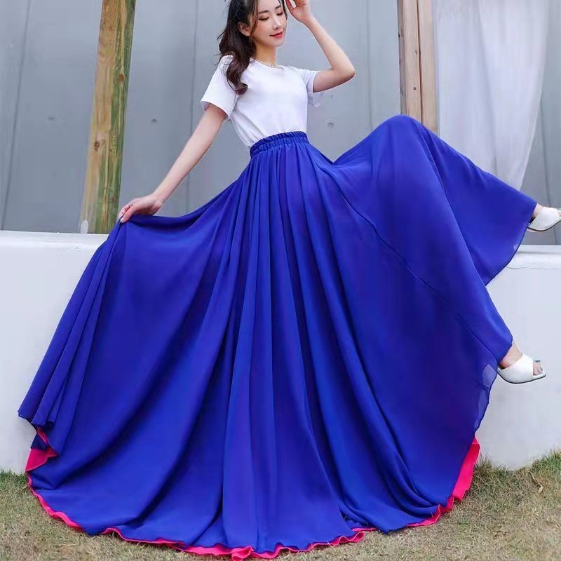 Red Chiffon Dancing Skirt 540 Degree Two-Sided Wear Two-Color Inner ...