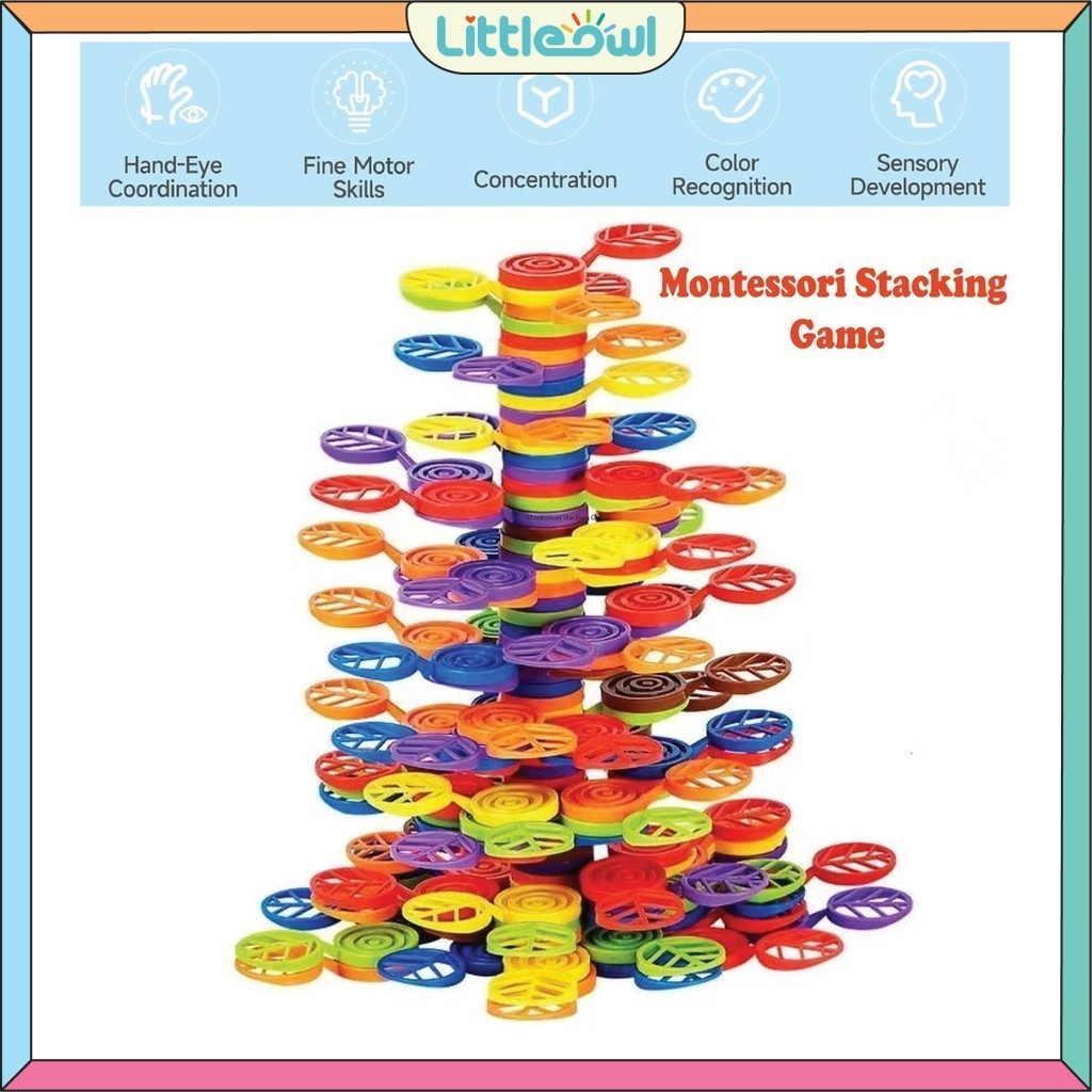 Colourful Stacking Tree Leaves Block Tower Building Block Balancing Toy ...