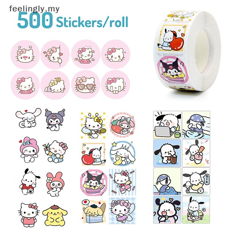 [Hotoy] 500Pcs/Roll Cartoon Sanrio Sticker Hello Kitty Kuromi Melody ...