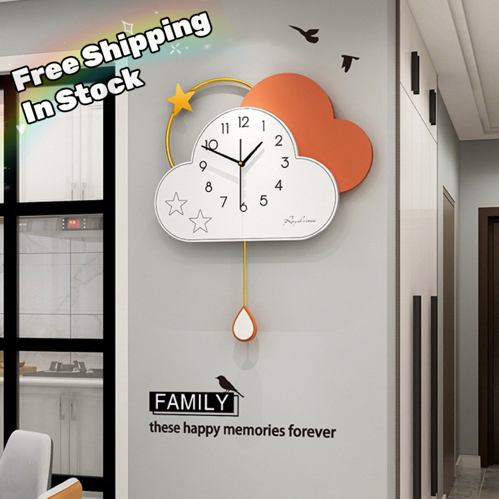『JQ Time』Lovely Cloud Wall Clock Silent pendulum clock Modern Home ...