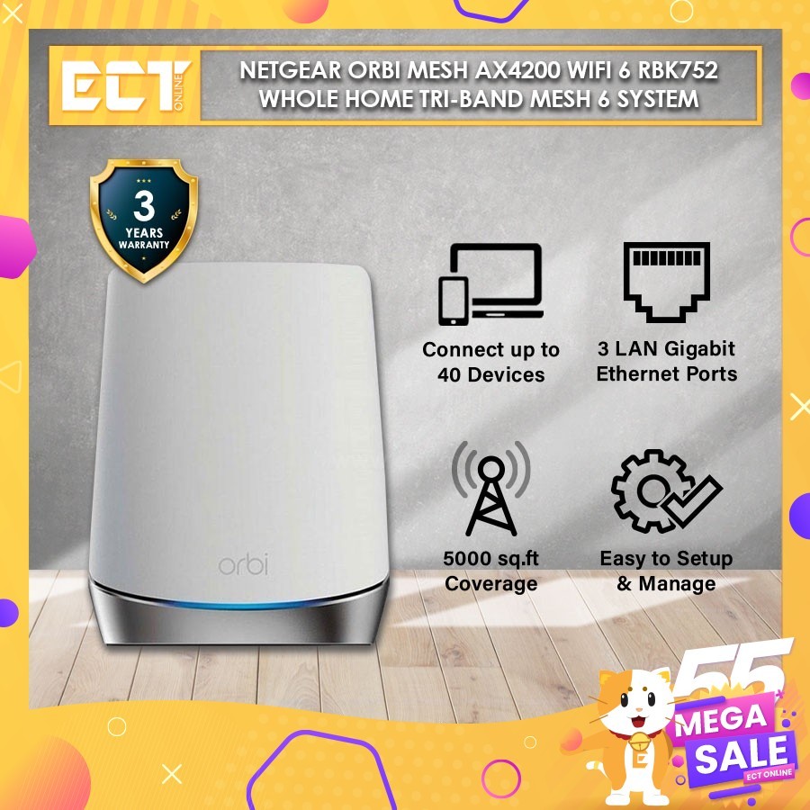 Netgear Orbi Mesh AX4200 WiFi 6 RBK752 Whole Home Tri-Band Mesh 6 ...