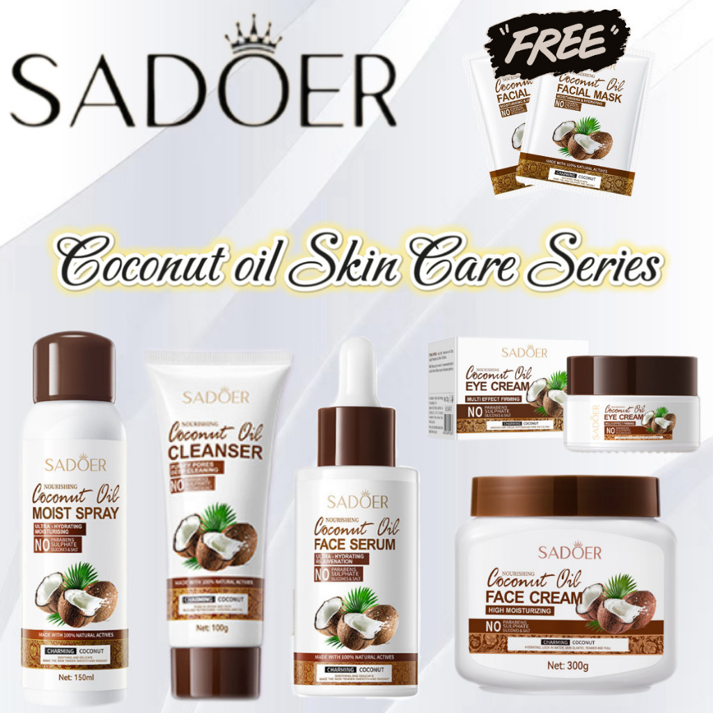 SADOER Coconut Oil Skincare Set – Cleanser, Serum, Eye Cream & Face Cream | Nourishing Care for ...