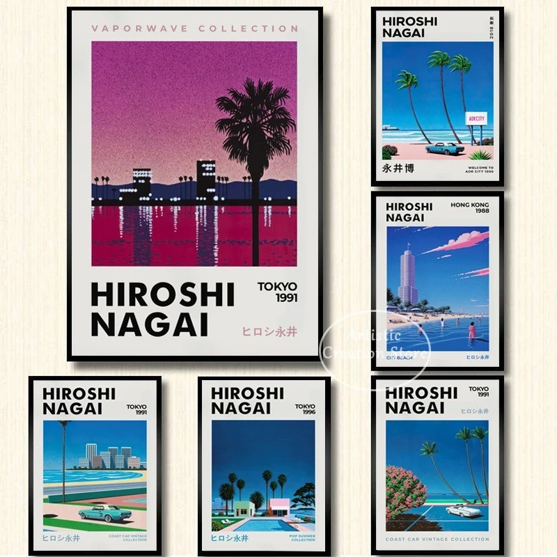 Hiroshi Nagai Vaporwave Japan Beach City Summer Wall Art Canvas ...