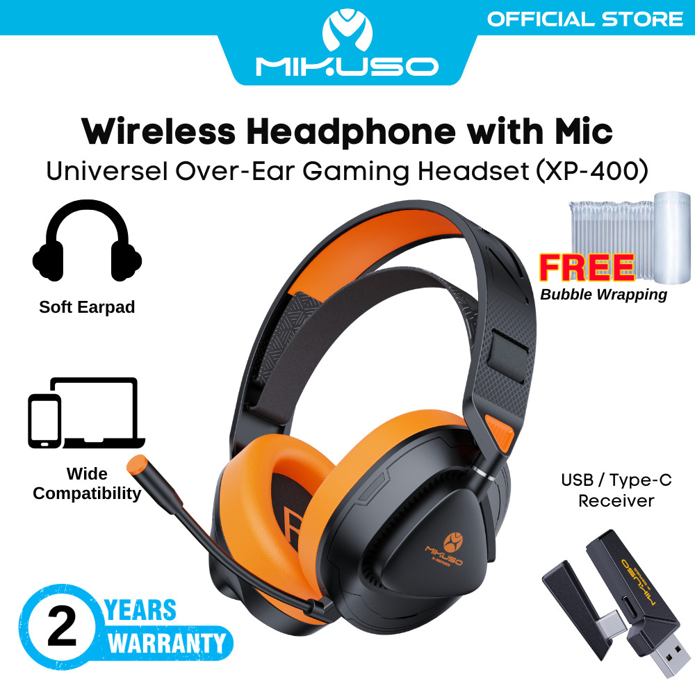 Headset Bluetooth MIKUSO X-Series dengan Set Kepala Type-C Wayarles Universal Mic Gaming Orange ...