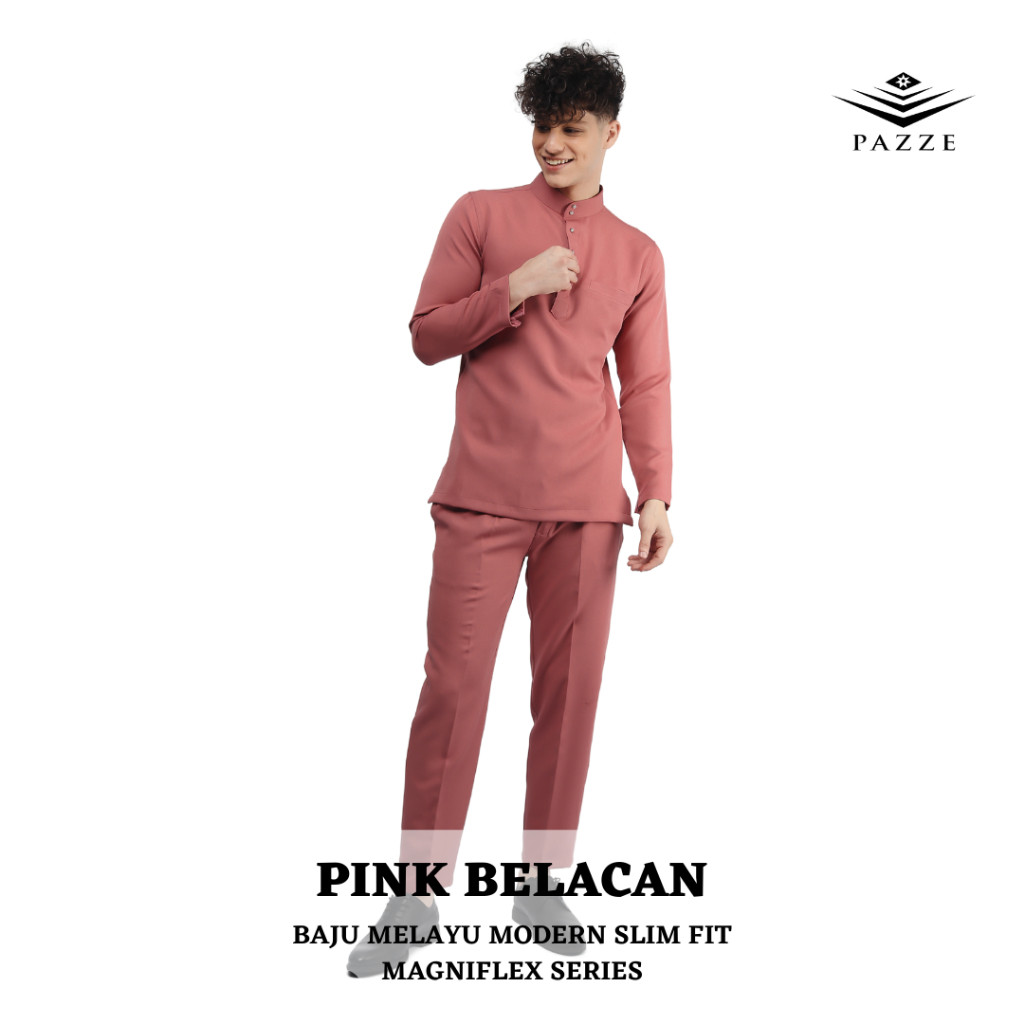 Pink Belacan Baju Melayu Modern Slim Fit Flexy Stretch (Magniflex ...