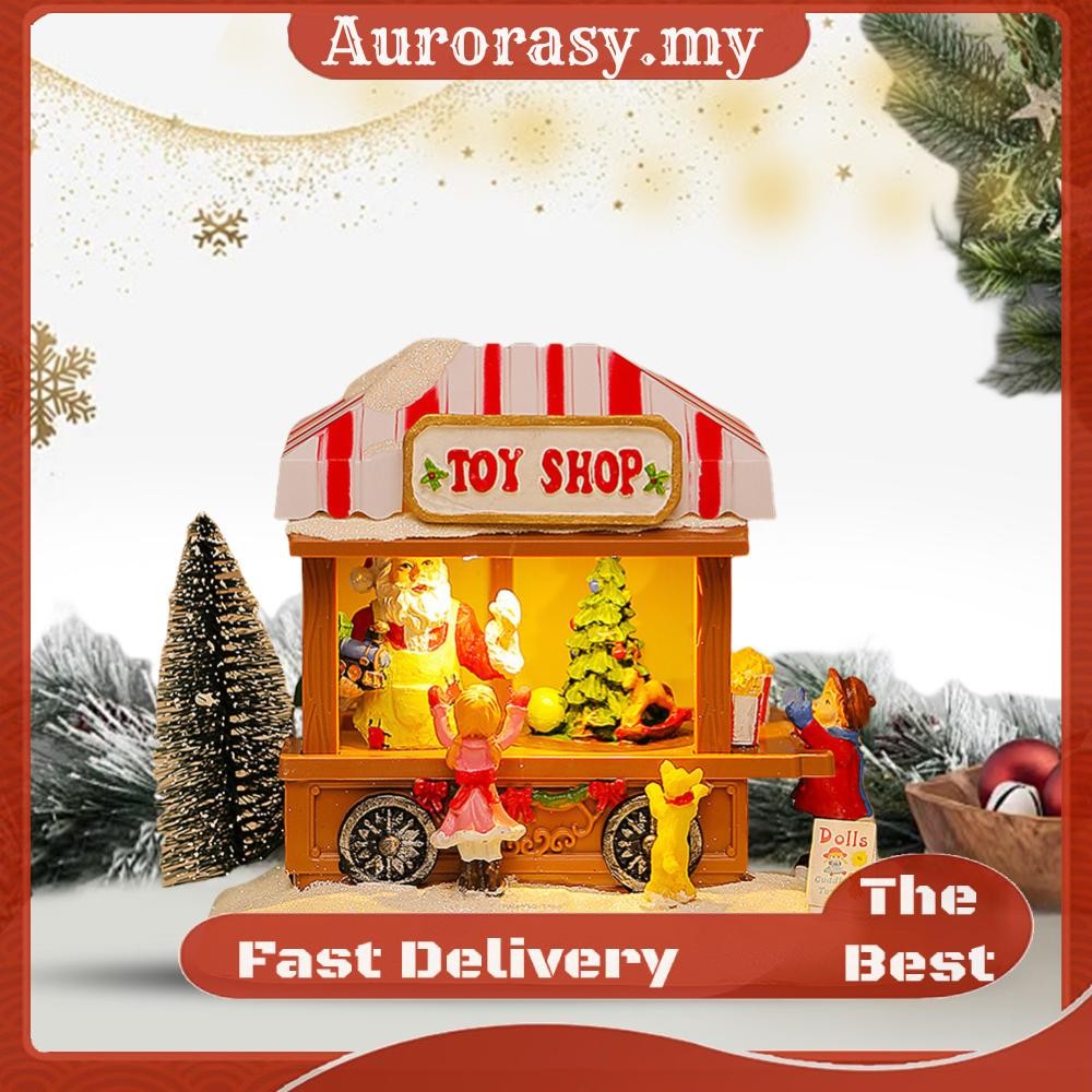 LED Lighted Christmas Village House with Music Santa Claus Toy Shop ...