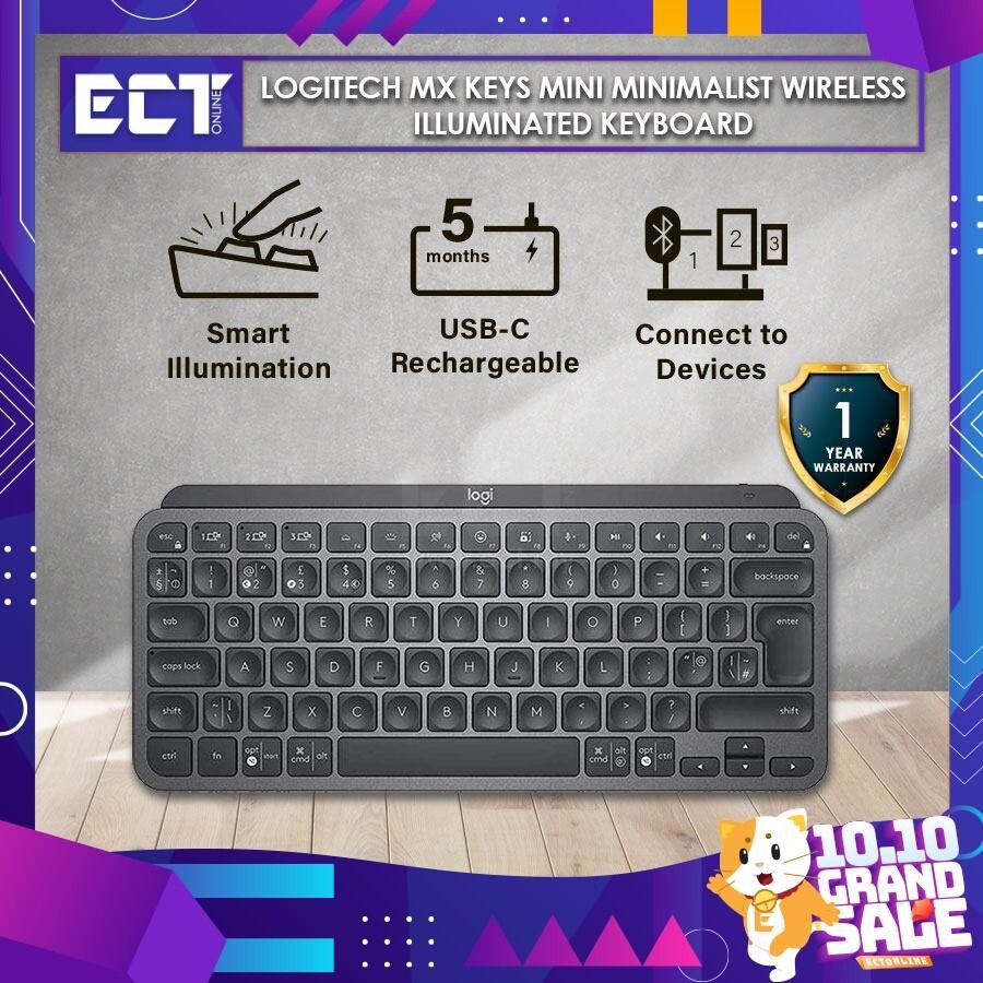 Logitech MX Keys Mini Minimalist Wireless Illuminated Keyboard with Multi OS Support (Graphite ...
