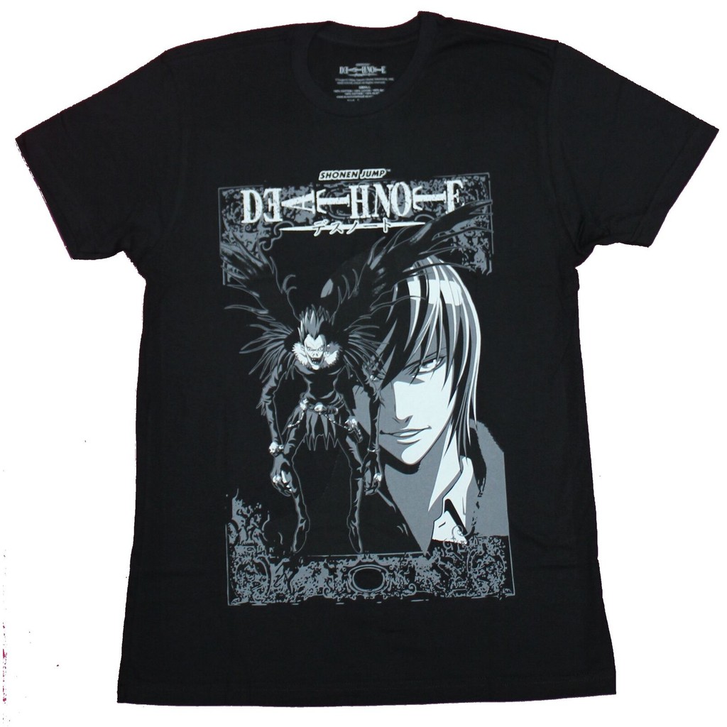 Death Note Mens T-Shirt - Light And Ryuk Shadowy Grayscale Image ...