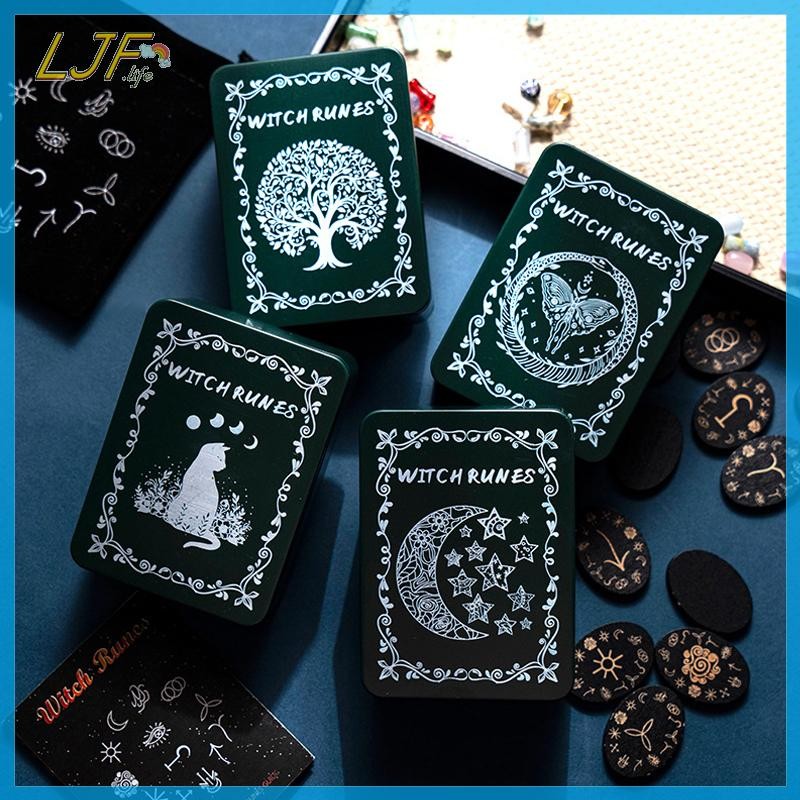 LJF Handmade Wood Rune Divinations Game Props Board Game Family Witches ...