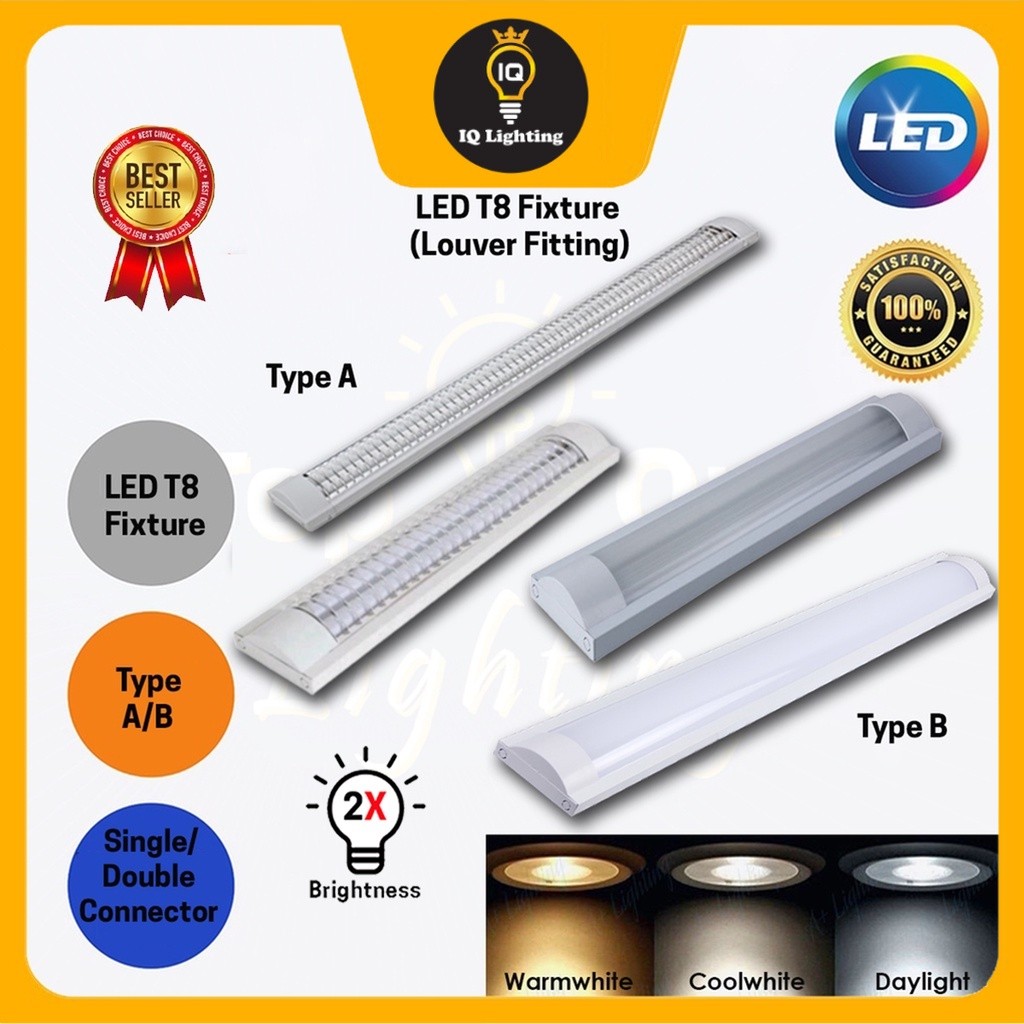 LED T8 Louver Fitting T8 Fitting Single Circuit Double Circuit Frosted Casing For T8 LED Double ...