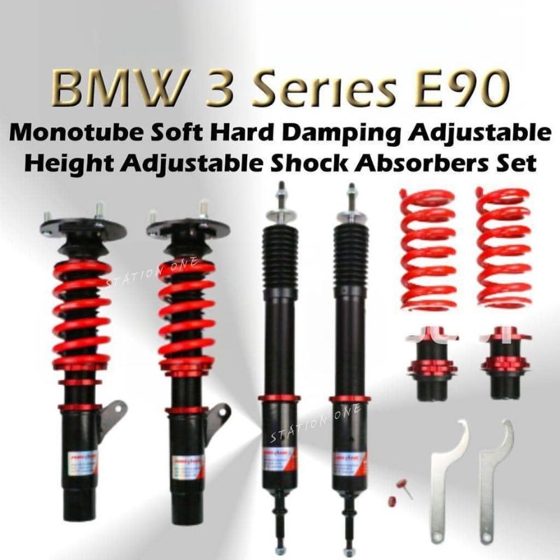BMW 3 Series E90 / 1 Series E81 E82 E87 Monotube Soft Hard Adjustable Coilover Suspension ...