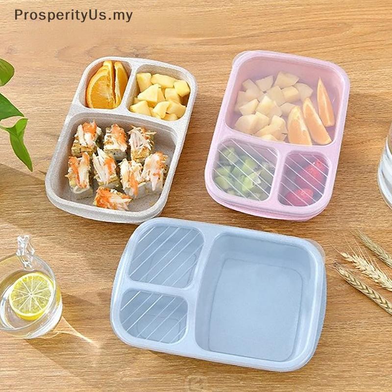 [Prs] Three-compartment Wheat Straw Lunch Box Microwave Dinnerware Food Fruit Container Lunch ...