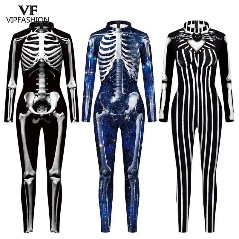 VIPFASHION Adult Skeleton Cospaly Costume Unisex Halloween Ghost ...