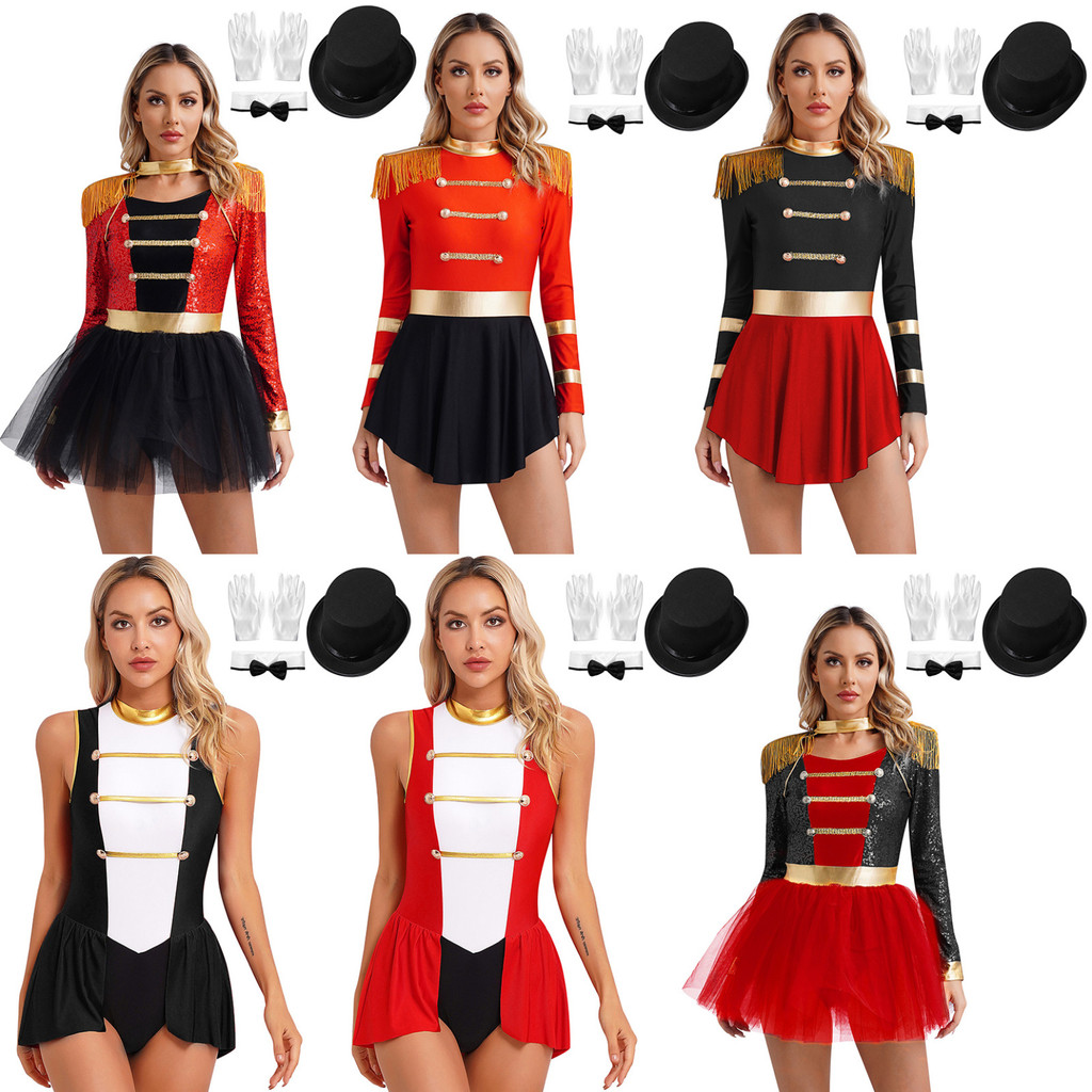 Moggemol Womens Circus Ringmaster Costume Set Mock Neck Patchwork ...