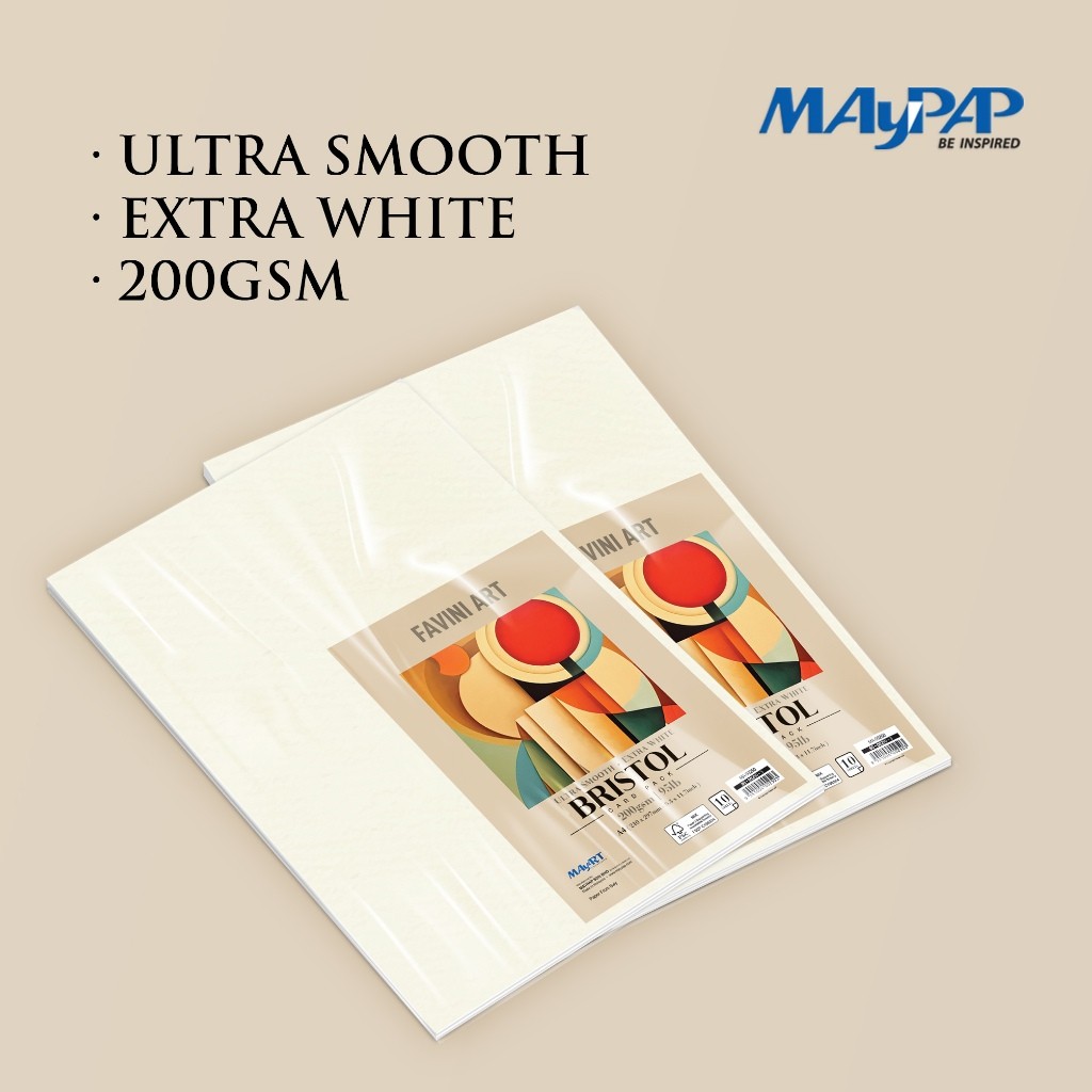 MayArt Favini Bristol Paper Pack 200gsm / Extra White Ultra Smooth / A3 ...