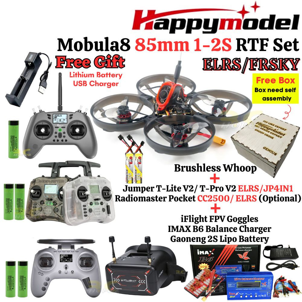 Happymodel Mobula8 85mm 1-2S X12 V3.0 5-IN-1 AIO Whoop +RadioMaster ...