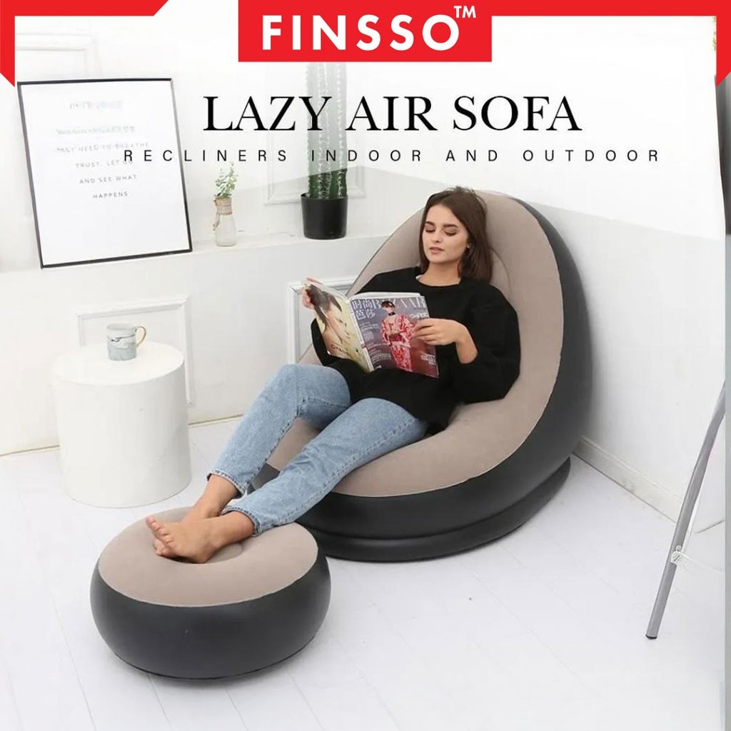 Finsso: Inflatable Single Seater Comfy Air Sofa With Foot Lounge Stool/ sofa angin/ sofa ...