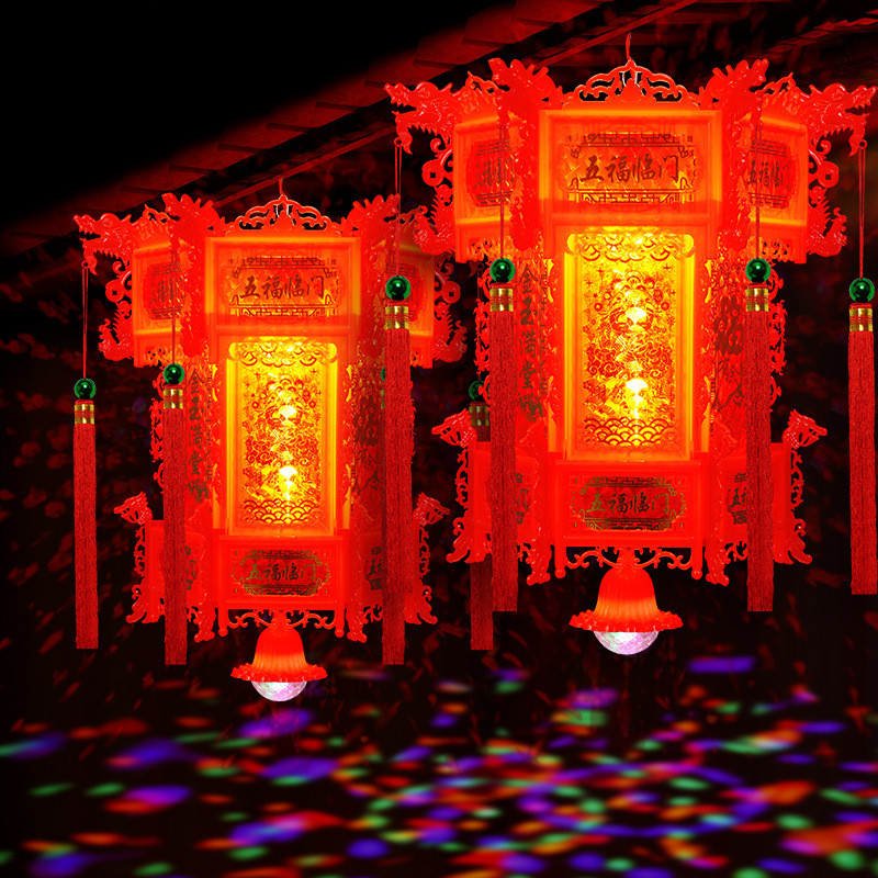 Hexagonal Dragon Lantern led Rotating Colorful Chinese Chandelier ...