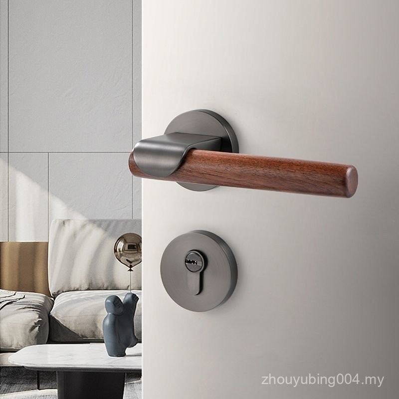 Log Style Indoor Bedroom Door Lock Walnut Split Magnetic Mute Wooden ...