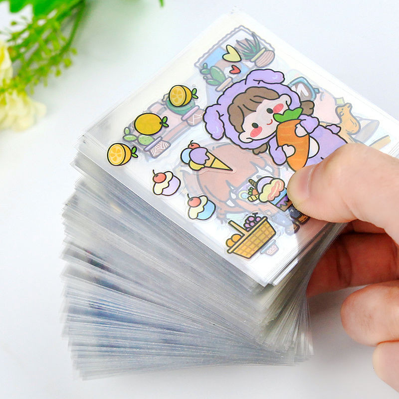 100 Sheets Non-Repetitive PET Handbook Stickers Cute Girl Cartoon Cute ...