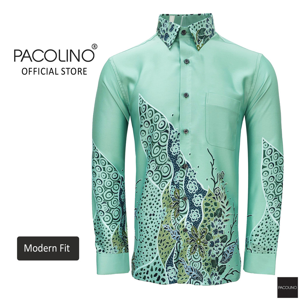Pacolino - (Modern Fit Cutting) Green Color Malaysia Men Batik Long ...