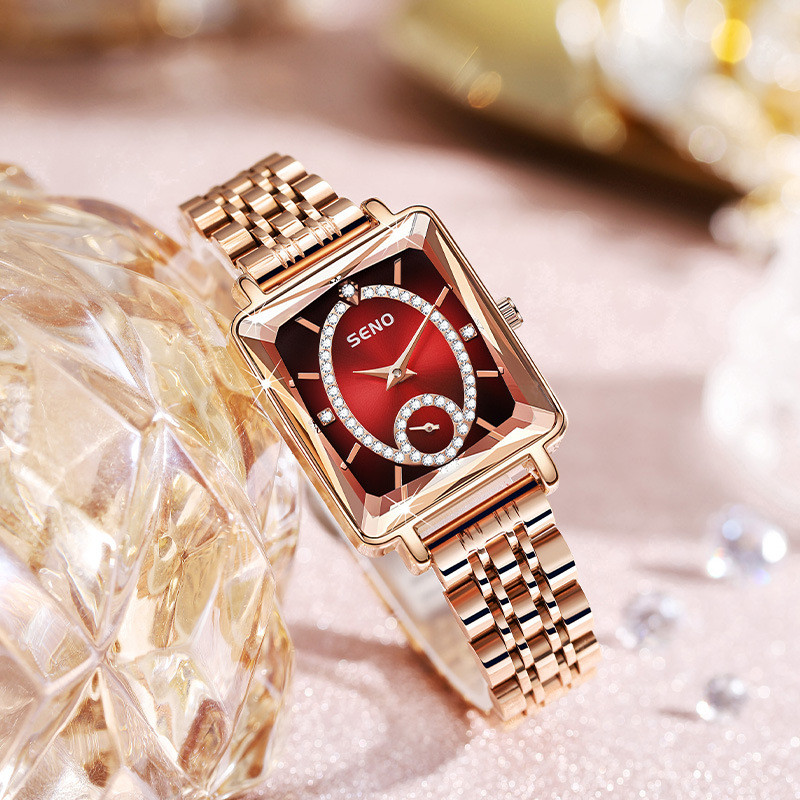 WatchSENO cahaya mewah elegan wanita jam tangan bebas plat kedua betuk ...