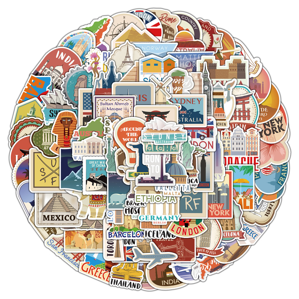 World Landmark Removable Sticker Pack (100 Designs) | DIY Travel Theme ...