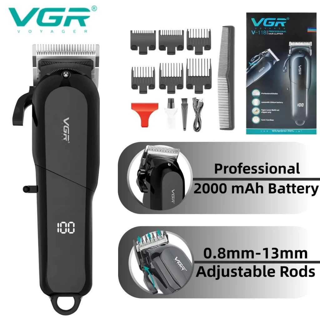 Original VGR V-118 Professional Rechargeable Hair Clipper Trimmer Hair Shaver Grooming kit ...