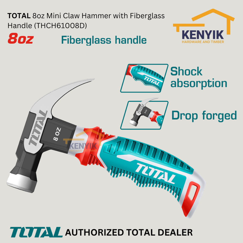 TOTAL 8oz Mini Claw Hammer with Fiberglass Handle (THCH61008D) | Shopee ...