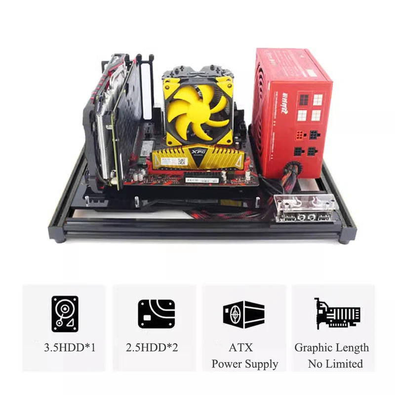 Full Open DIY Computer Rack ITX MATX ATX EATX Chassis Aluminum PC Case ...