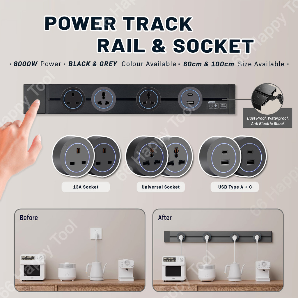 Premium Power Track Socket Adapter 13A Flat Pin / Universal / USB ...