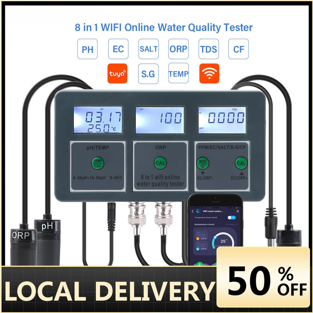 WIFI Smart Water Detector 8 in 1 PH/ORP/EC/Salt/Temp/CF/S.G./TDS Meter ...