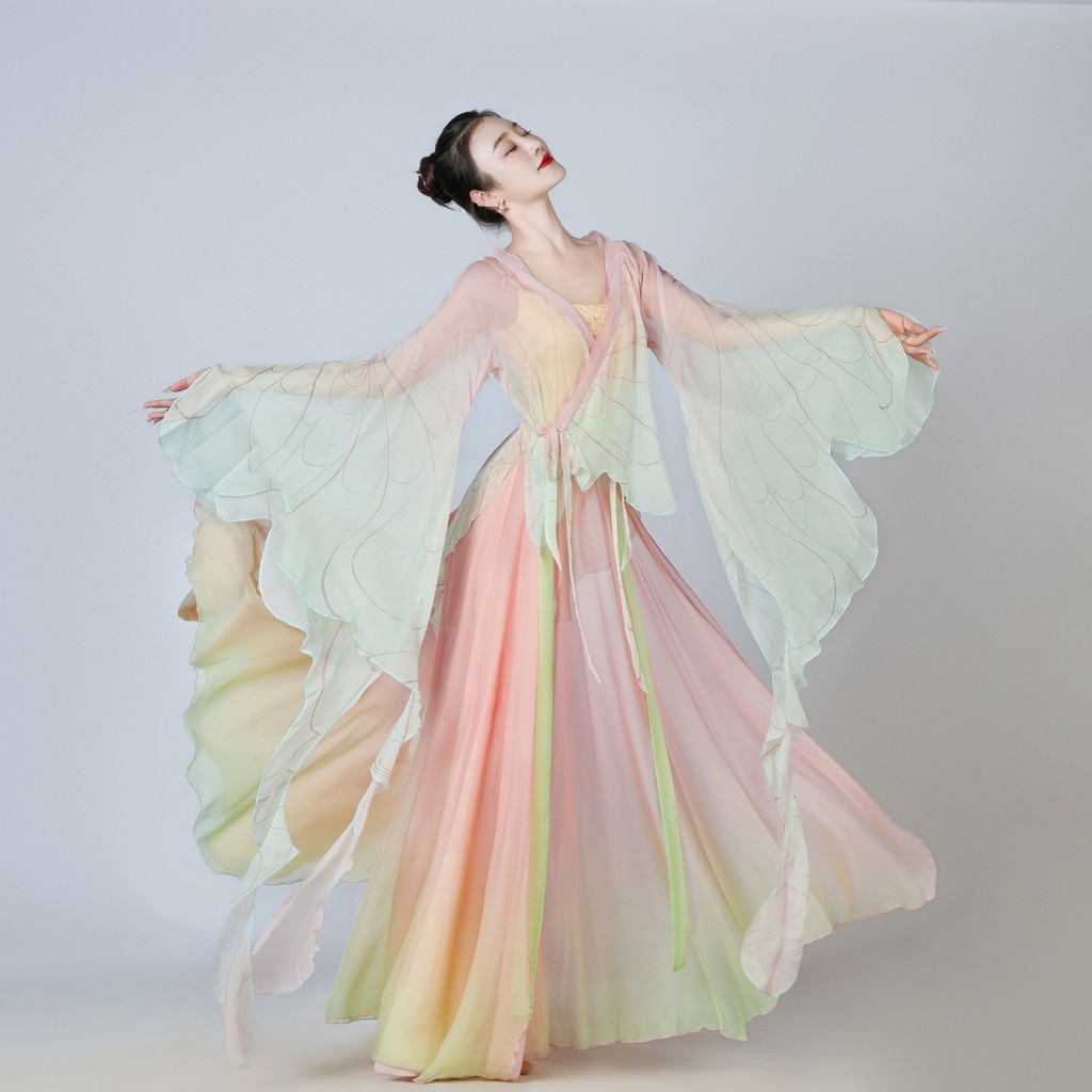 Chinese Dance Body Rhyme Butterfly Sleeve Super Fairy Gradient Practice ...