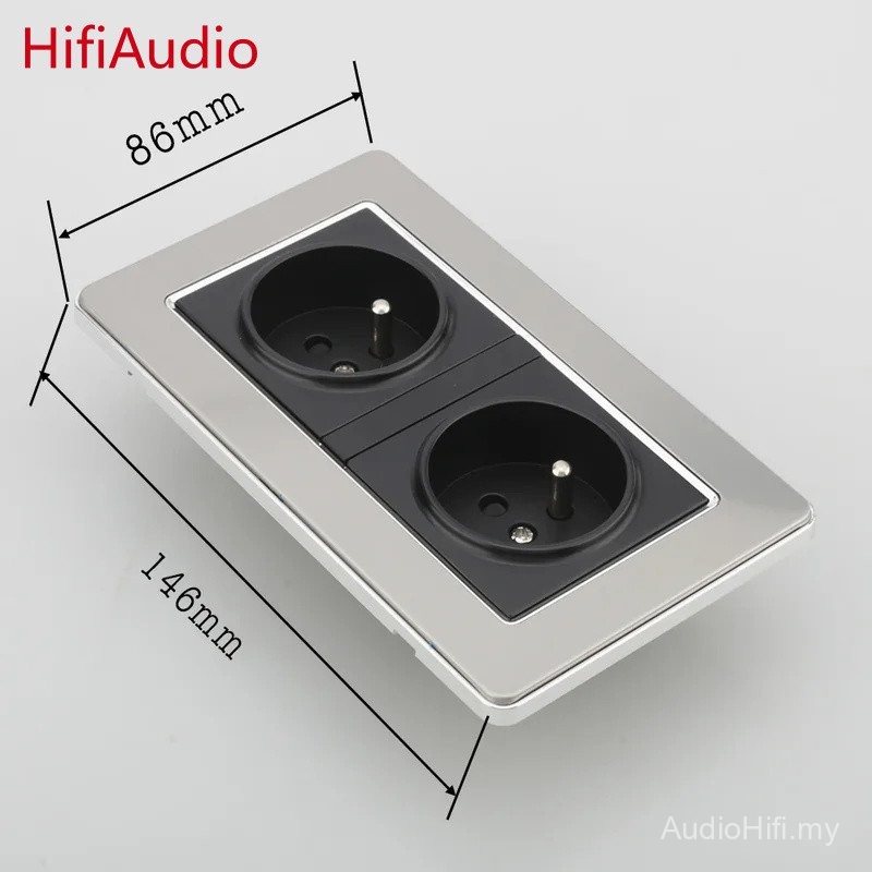 Aluminum Double Power Socket EU Schuko Power Panel 16A EU Wall Outlet ...