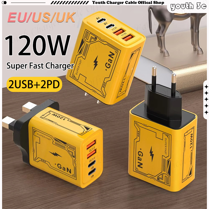 Charger Mech 2USB+2PD Phone Charger Adapter 120W GaN Super Fast ...