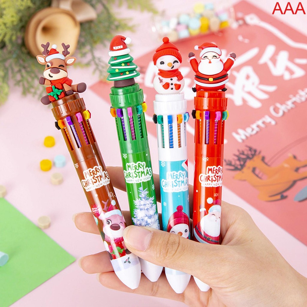 Christmas 10 Colors Ballpoint Pen with Comfortable Grip Smoothly ...