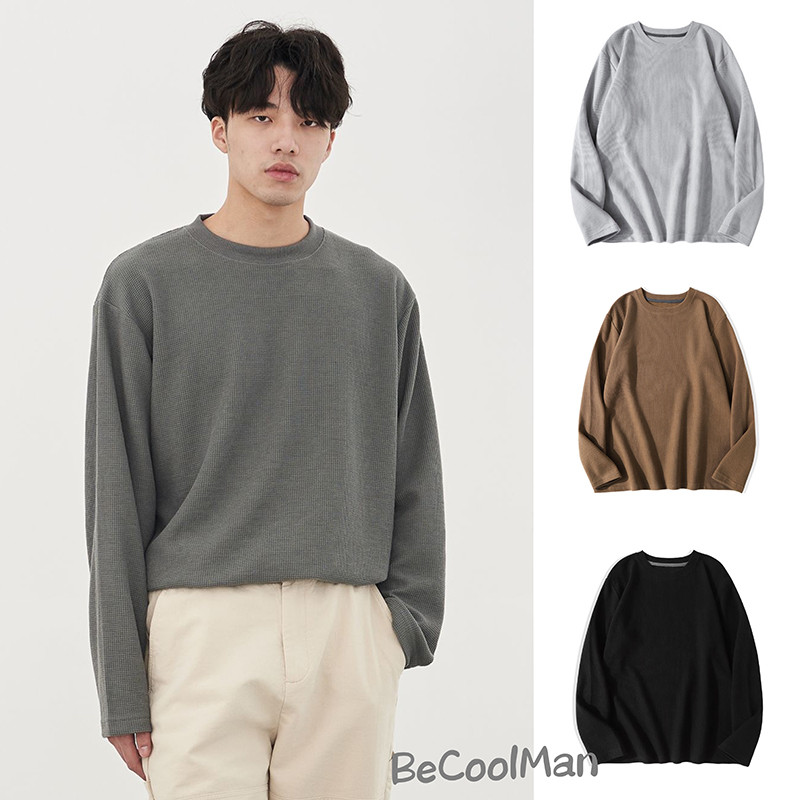 From Perak～BeCoolMAN baju kemeja lelaki lengan panjang Waffle Round ...