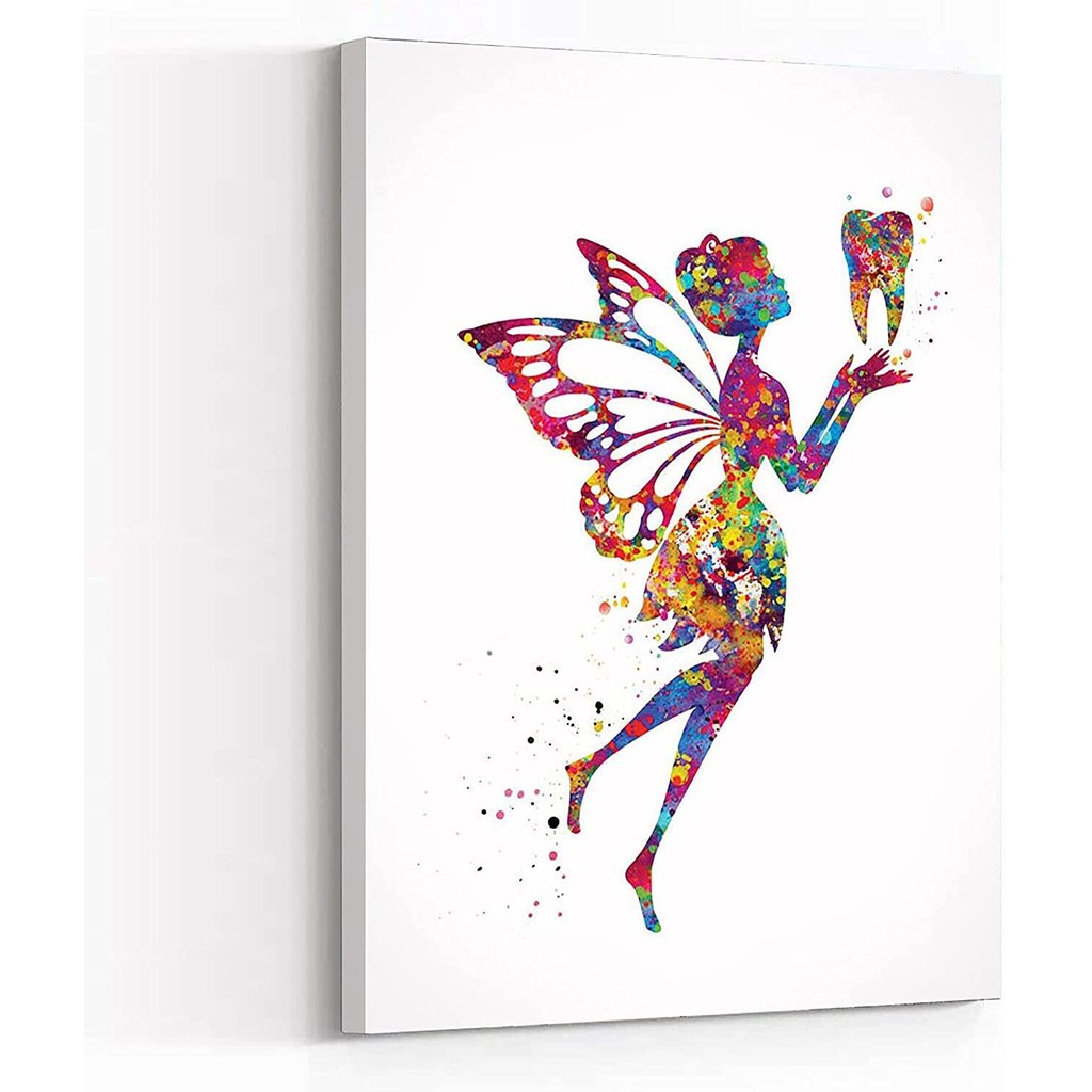 Large Canvas Wall Art Tooth Fairy Watercolor Print Dental Art Dentist ...
