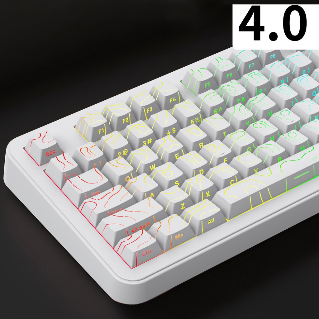 White Topographic 4.0 PBT Double Shot Keycaps Side Print RGB Backlit ...