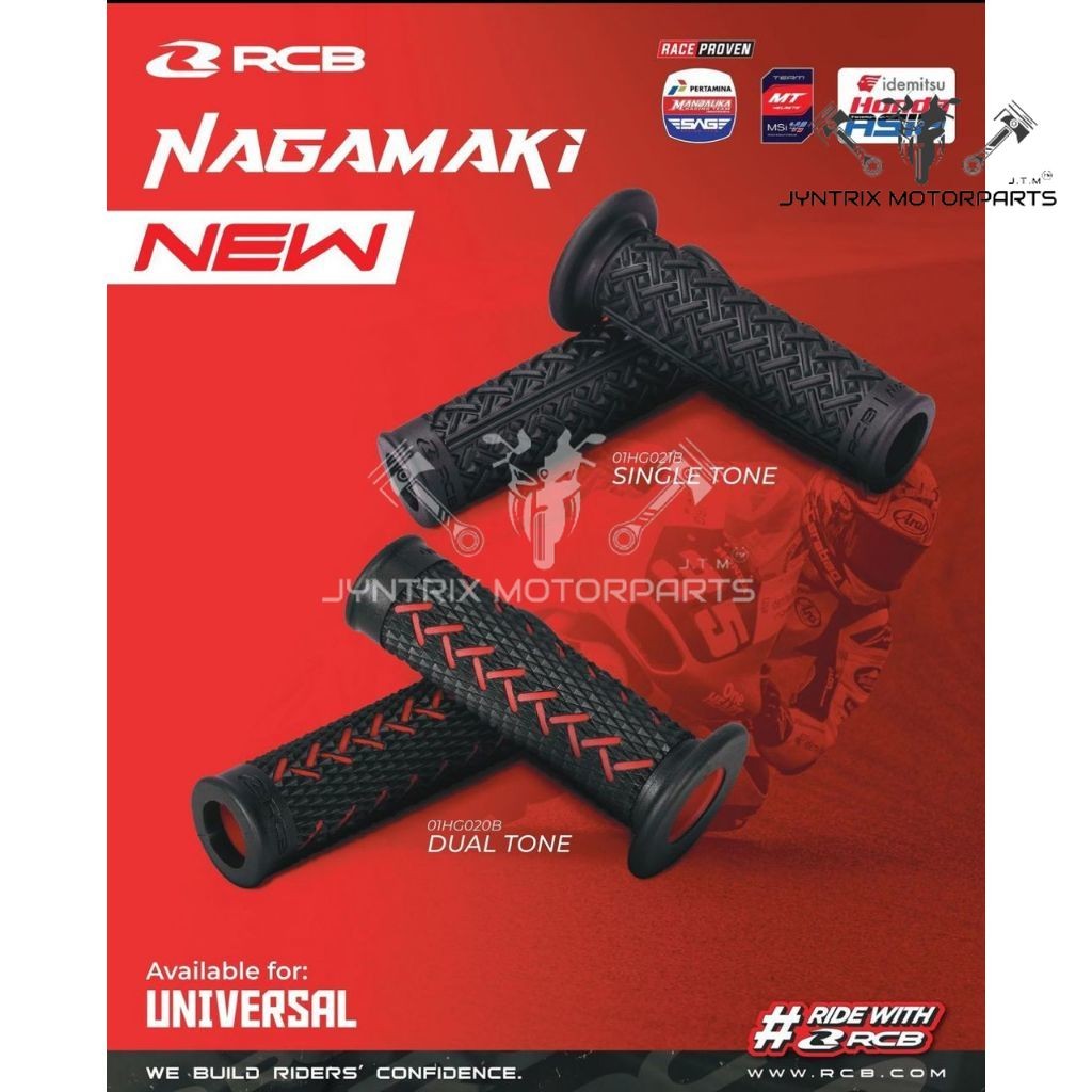 RCB NAGAMAKI HANDLE GRIP UNIVERSAL BLACK/DUAL TONE RED RACING BOY HANDLE GRIP NAGAMAKI SERIES ...