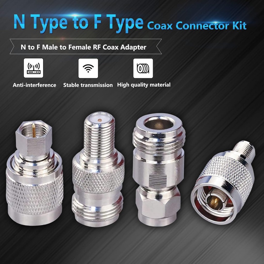 4 Type Set N to F Coax Adapter Kit F-Type Female to N-Type Male Antenna ...